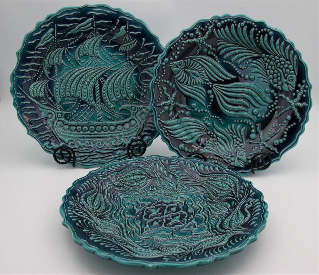 30 Cm Turkish Hand Painted Ceramic Plates In Colourful Relief - Nirvana