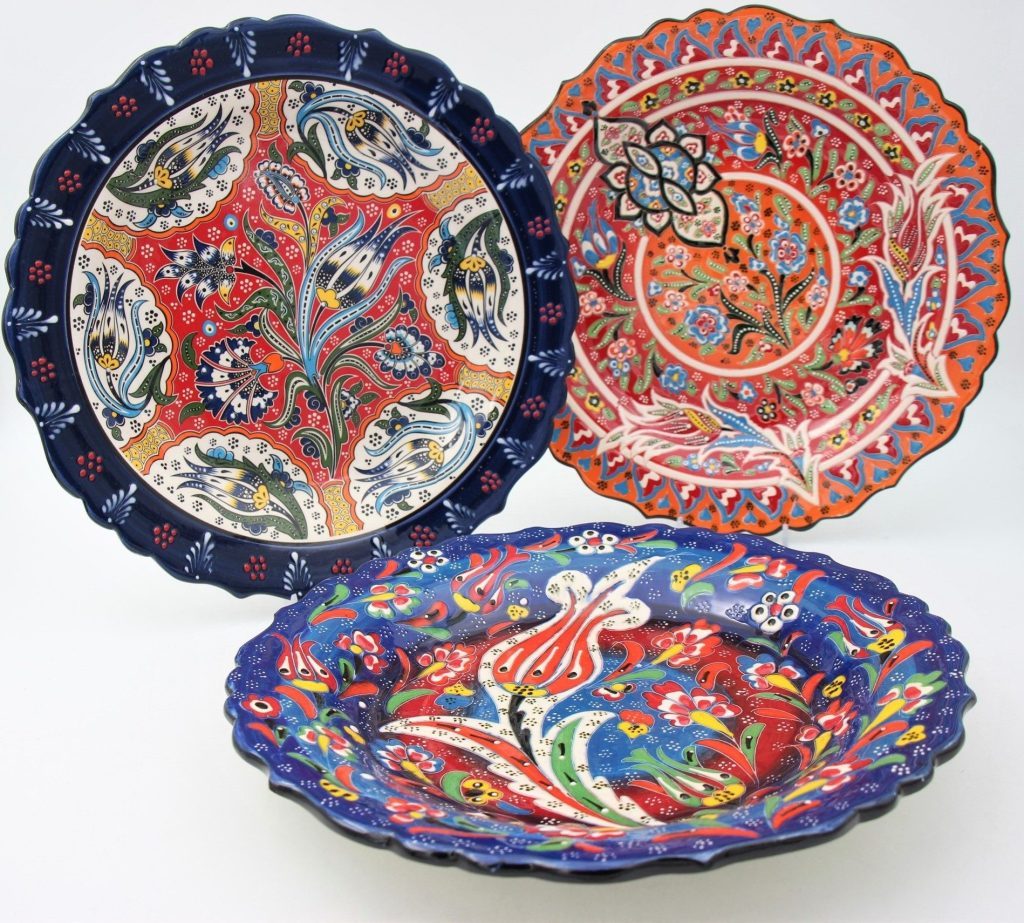 30 Cm Turkish Hand Painted Ceramic Plates In Colourful Relief - Nirvana