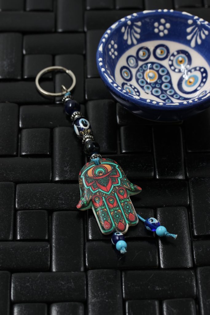 Evil Eye Ceramic Hamsa Hand Key Ring - Nirvana