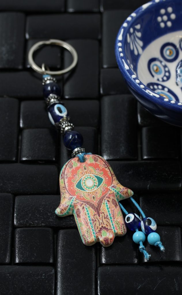 Evil Eye Ceramic Hamsa Hand Key Ring - Nirvana