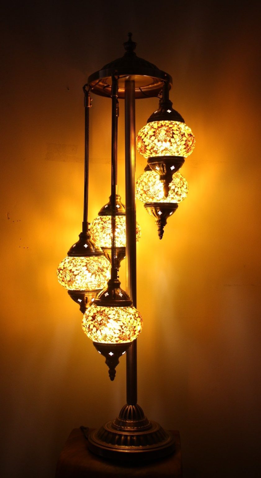 Turkish Mosaic Floor Lamp 5 Globe Yellow Gold - Nirvana Eastern Imports