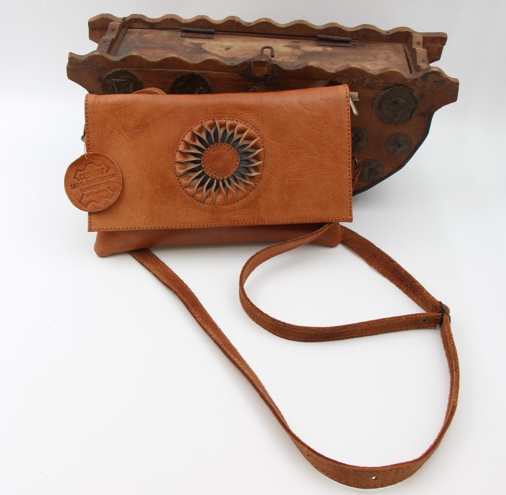 Genuine Moroccan Leather Tan Clutch Purse - With 3D Sunflower Logo ...