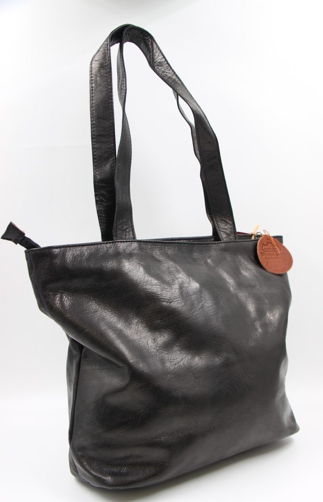 Genuine Moroccan Leather Shoulder Bag - Black With Tan Sunflower - Nirvana