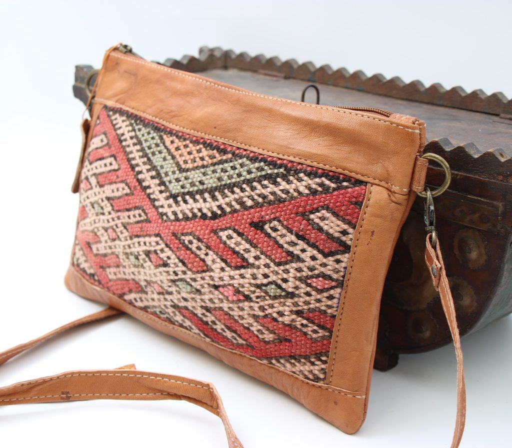 Genuine Moroccan Leather & Hand Woven Kilim Shoulder Purse - Nirvana