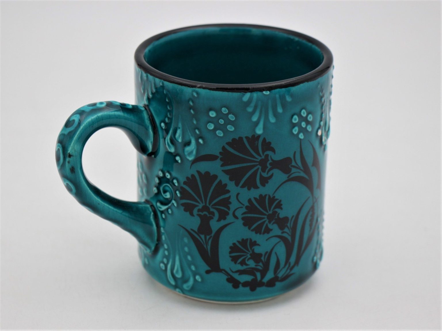Hand Crafted Turkish Ceramic Coffee Mug In Turquoise Design - Nirvana