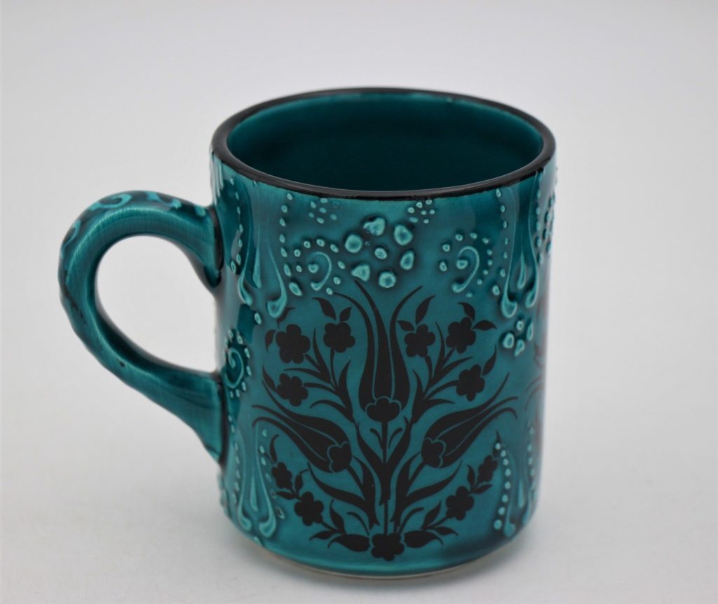 Hand Crafted Turkish Ceramic Coffee Mug In Turquoise Design - Nirvana