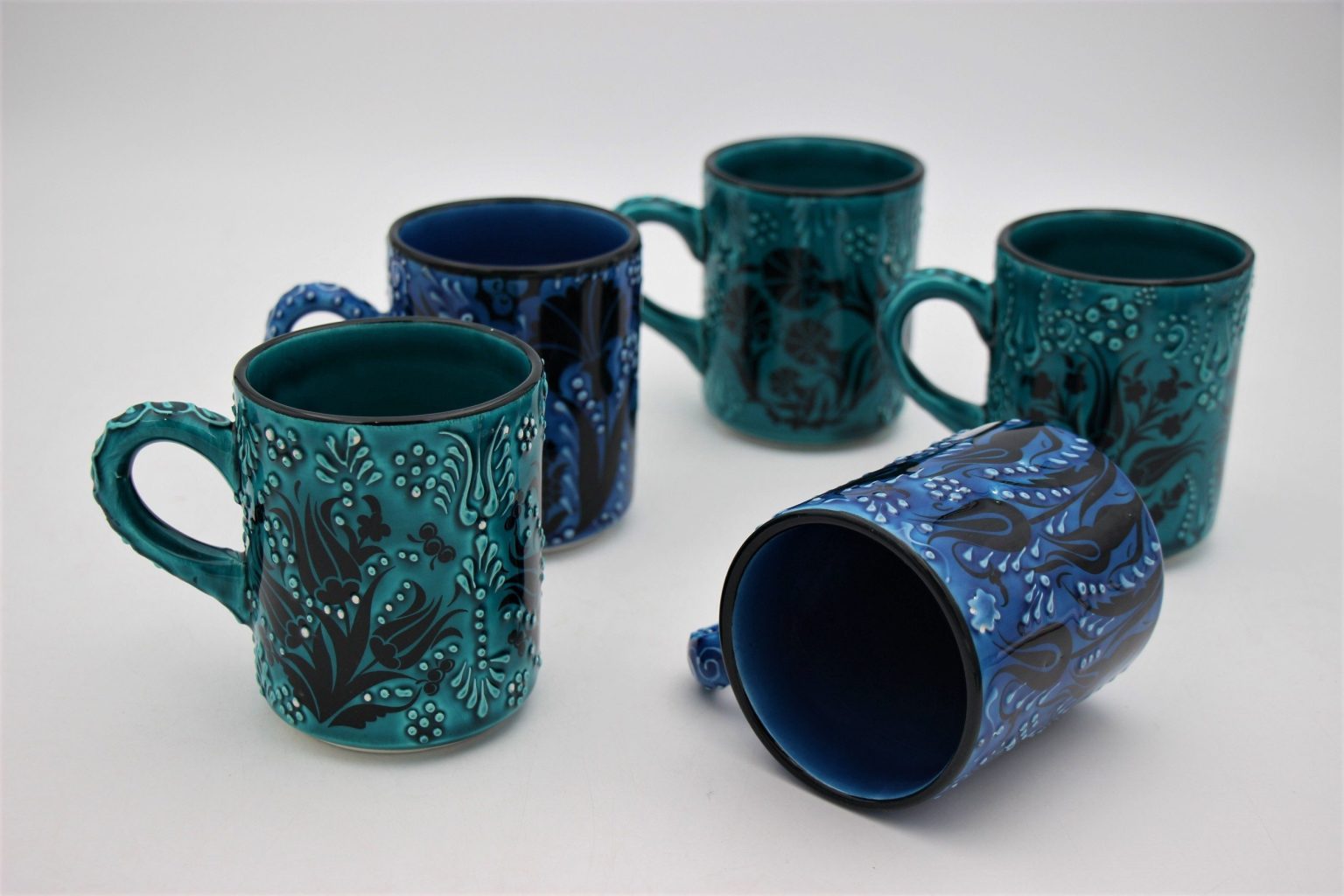 Hand Crafted Turkish Ceramic Coffee Mug In Turquoise Design - Nirvana