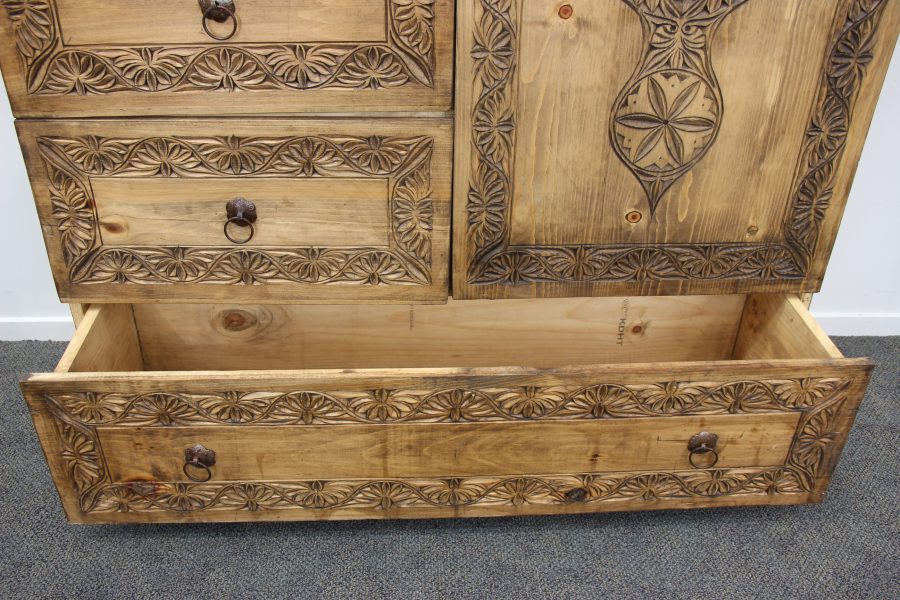 Hand Carved Wardrobe With 5 Drawers - Nirvana