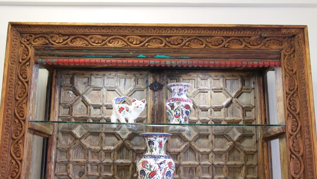 Large Carved Wooden Display Unit With Antique Doors, Antique Beams And ...