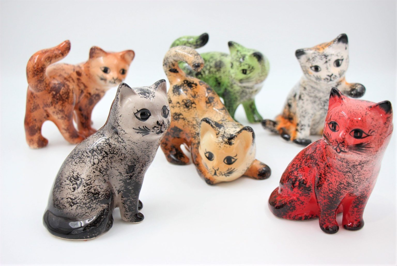 Hand Painted Turkish Large Ceramic Cats In Marble Design - Nirvana