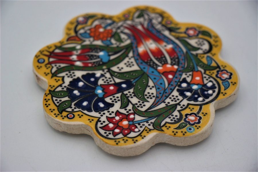 Hand Crafted 10cm Turkish Ceramic Coasters In Relief Design - Nirvana