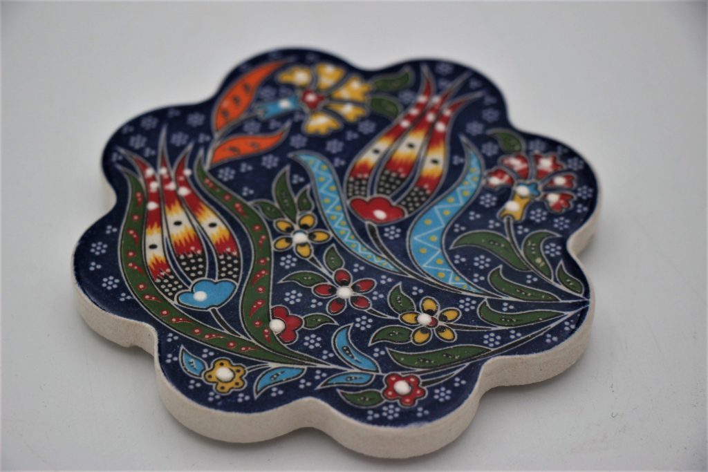 Hand Crafted 10cm Turkish Ceramic Coasters In Relief Design - Nirvana