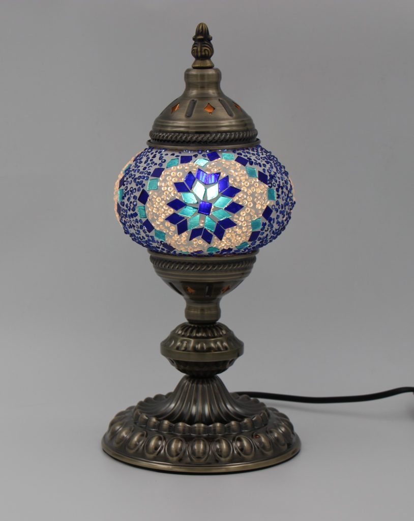Turkish Mosaic Table Lamp Blue With Large Elegant Base - 33cm - Nirvana