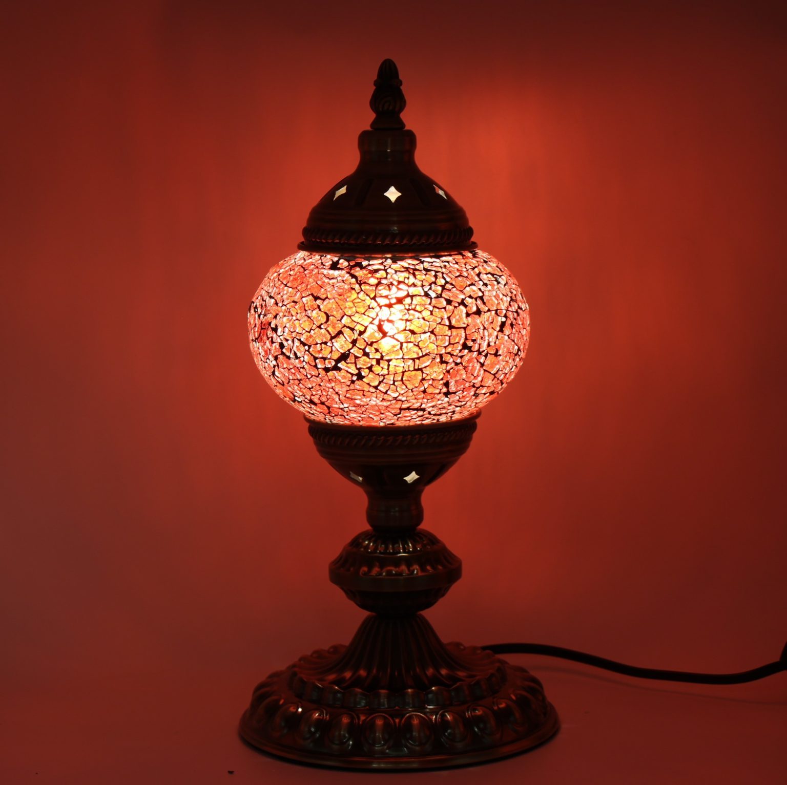 Turkish Mosaic Table Lamp Cracked Red With Large Elegant Base - 33cm ...