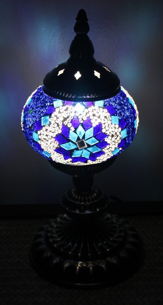 Turkish Mosaic Table Lamp Blue With Large Elegant Base - 33cm - Nirvana