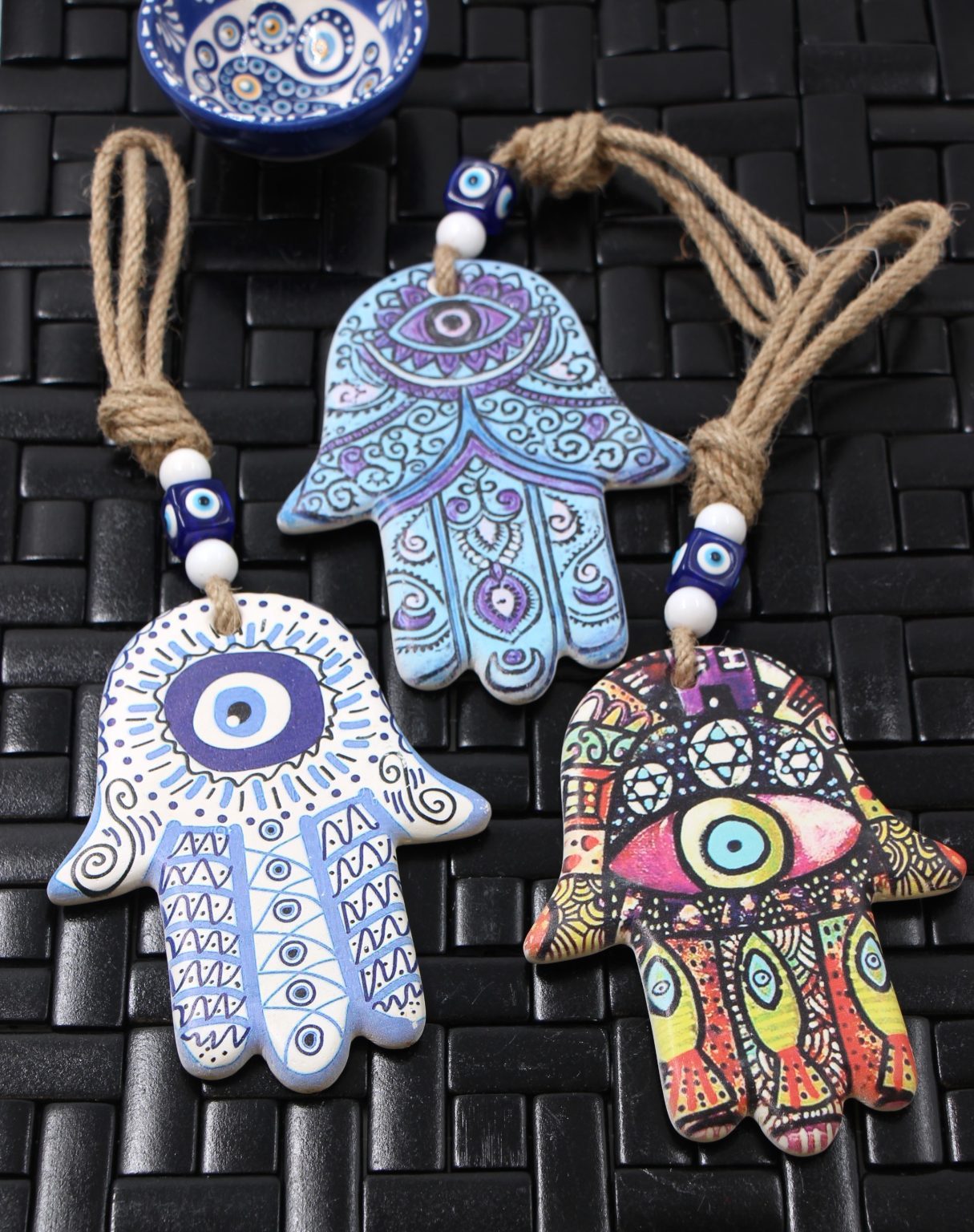 Turkish Evil Eye Wall Hanging With Hamsa Hand In Colourful Ceramic ...