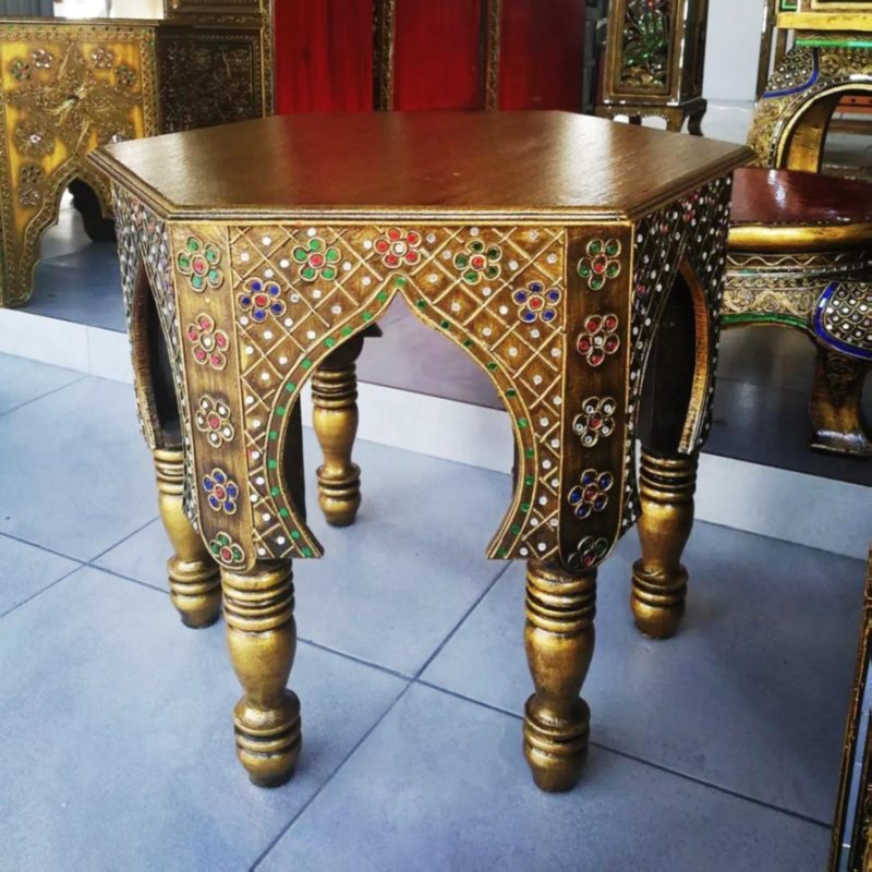 Ornate Hexagional Hallway Table With Mosaic Inlay And Arabic Arches ...